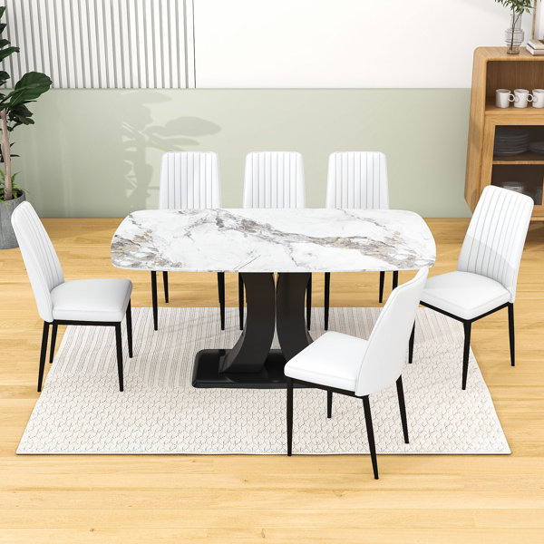 Ivy Bronx Danushan 7 - Piece Glass Top Pedestal Dining Set | Wayfair